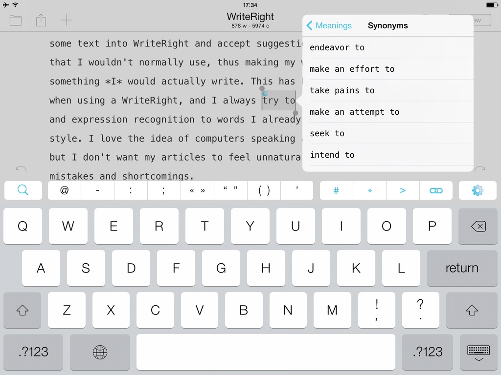 WriteRight: A Text Editor with English Synonyms and Antonyms - MacStories